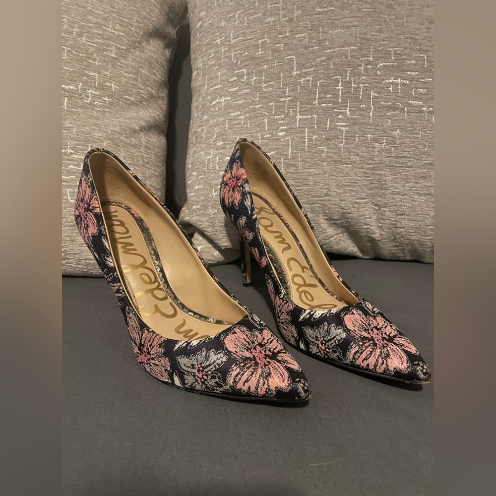 Sam Edelman Floral Fabric Stiletto Pump Heels - Gem